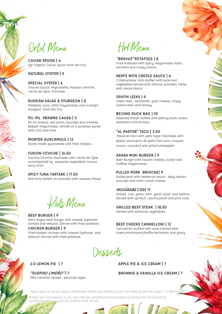 Menú - ARARA BISTRO BAR